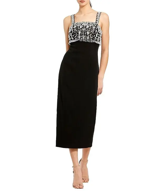 Mac Duggal Wide Strap Embellished Midi Dress