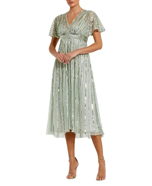 Mac Duggal Embellished Short Sleeve Dress - Sage