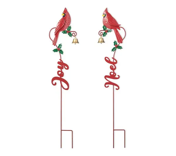 GLITZHOME 36'h Christmas Cardinal With Bell Gar Den Stakes S/2