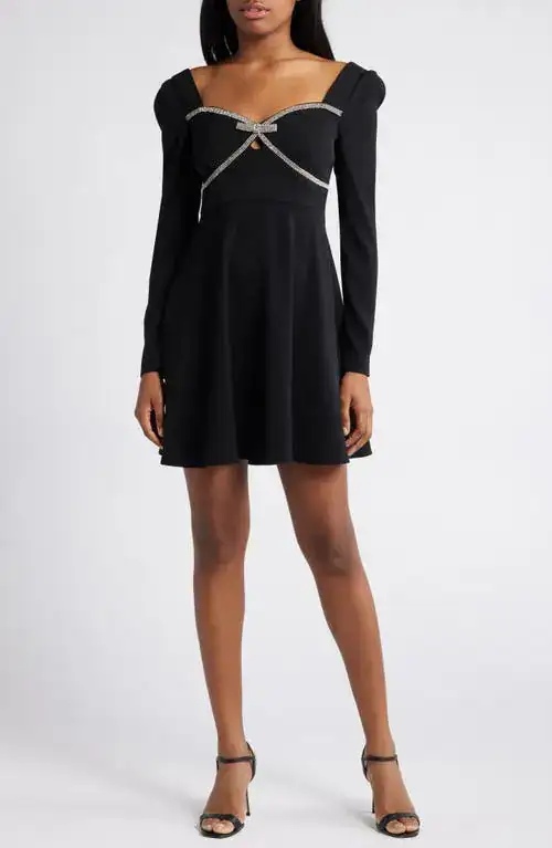 Moon River Rhinestone Bow Mini Dress - Black | Editorialist