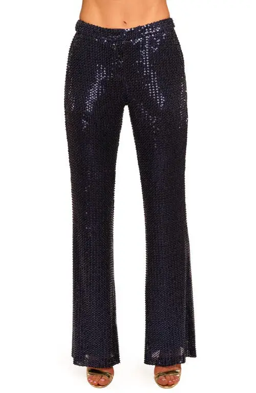 Ramy Brook Olivian Sequin Wide Leg Pants - Navy Beaded Mesh