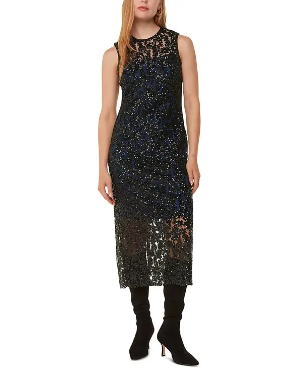 Whistles Lyra Floral Sequin Midi Dress - Black/multi