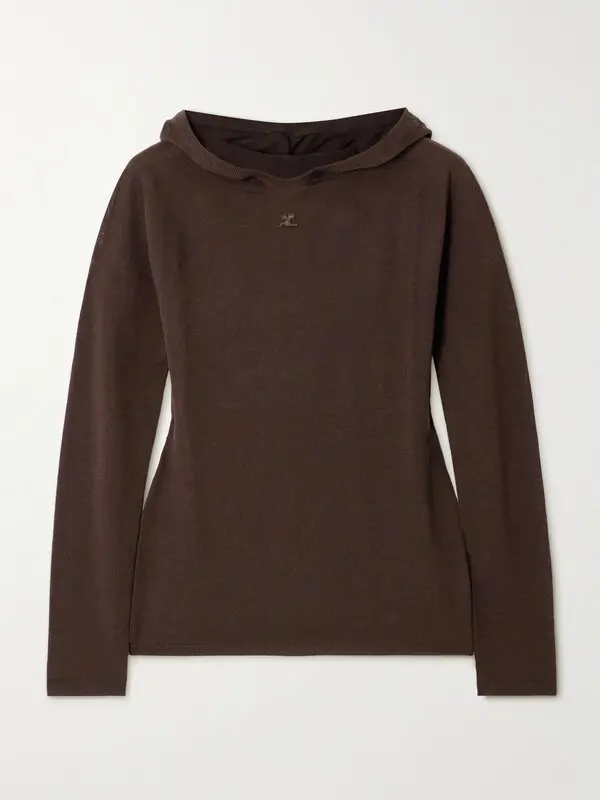 COURREGES Logo-embroidered Wool Hoodie - Brown