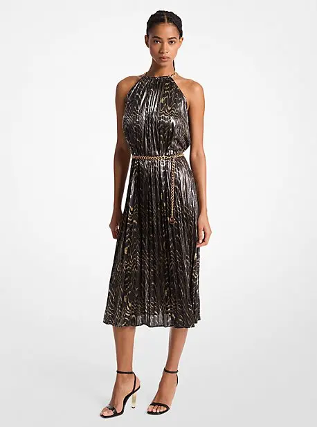 Michael Kors Pleated Metallic Halter Dress In Black - 63% Off | Editorialist