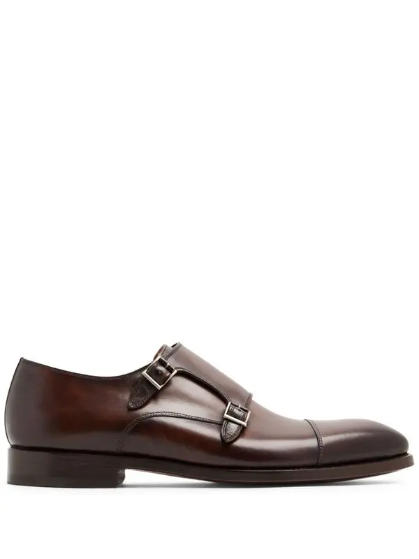 Magnanni Leather Monk Shoes - Brown