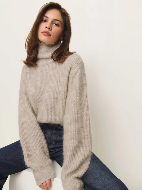 REFORMATION Cosmia Alpaca Blend Turtleneck Sweater - Barley
