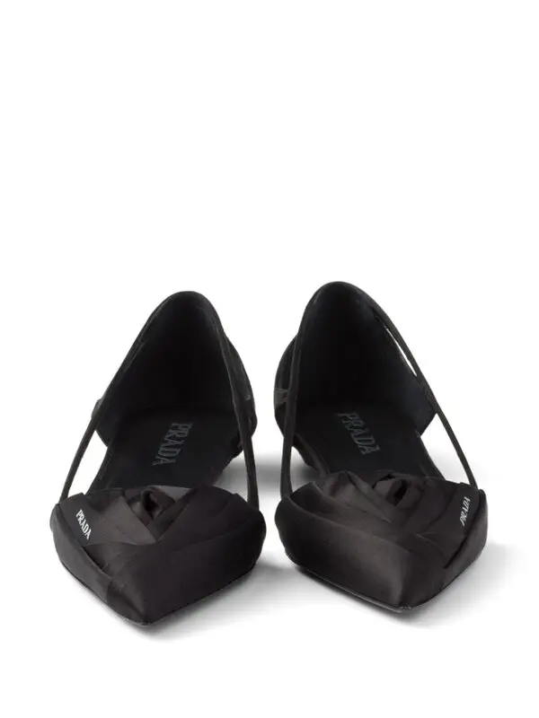 Prada Satin-finish Cut-out Ballerina Shoes - Black
