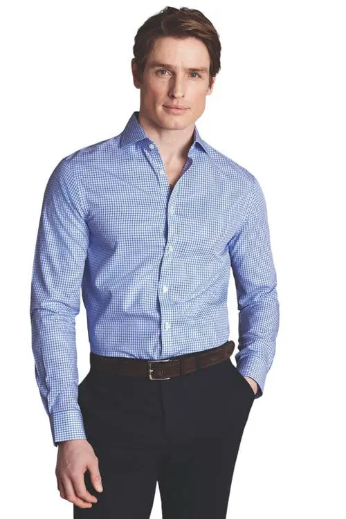 CHARLES TYRWHITT Grid Check Non-iron Stretch Twill Slim Fit Shirt Single Cuff