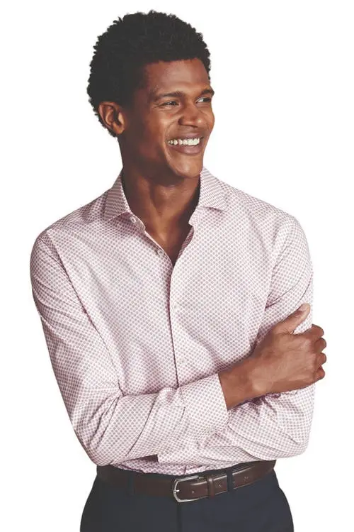 CHARLES TYRWHITT Slim Fit Medallion Non-iron Stretch Print Shirt - Claret Pink