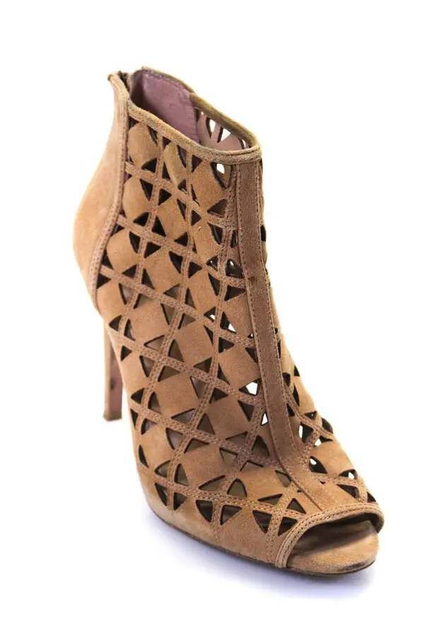Buy Michael Kors Suede Peep Toe Cage Stiletto Heels - Brown At 5% Off ...