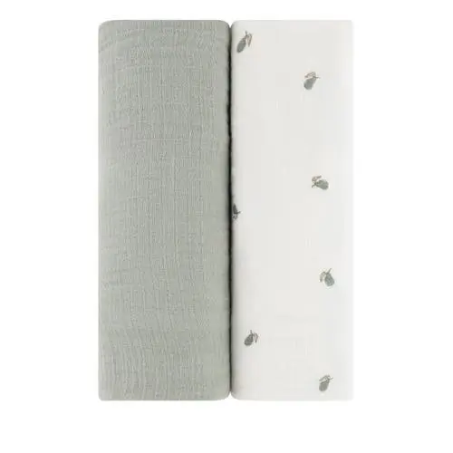 ELY'S & CO. Cotton Muslin Swaddle Blanket 2 Pack - Sage Pear/sage Solid