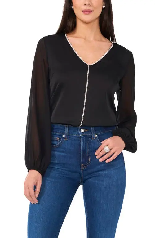 Vince Camuto Rhinestone Chiffon Sleeve Top - Rich Black