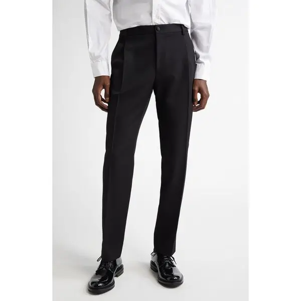 Dolce & Gabbana Classic Wool Blend Gabardine Tuxedo Pants - N0000 Nero