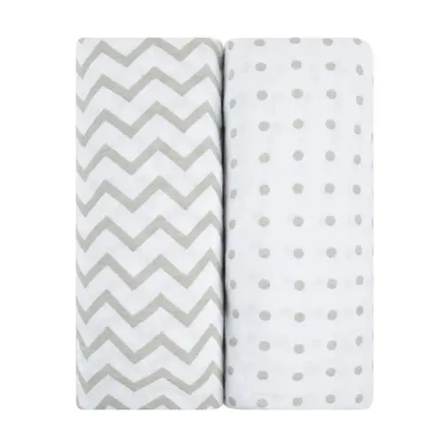 ELY'S & CO. Baby Fitted Waterproof Changing Pad Cover Sheets 2 Pack - Grey Chevron & Polka Dot