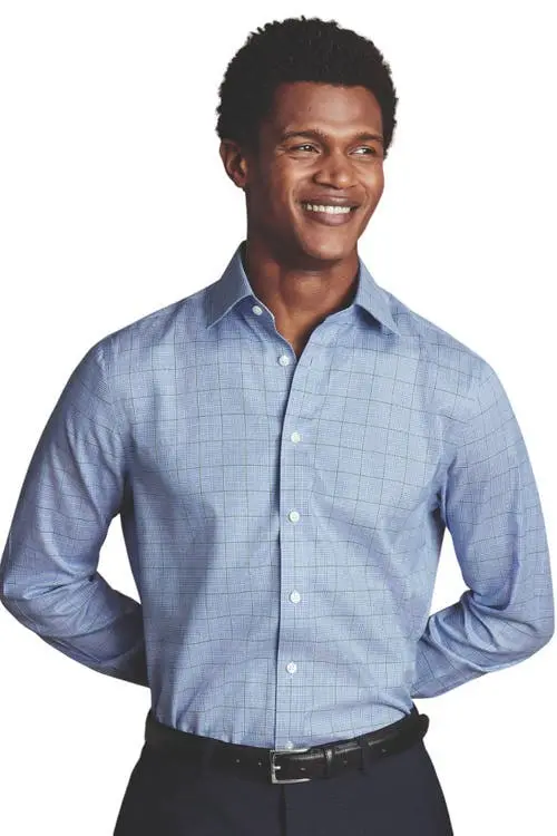 CHARLES TYRWHITT Prince Of Wales Check Non-iron Twill Slim Fit Shirt Double Cuff