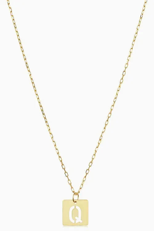 ORADINA 14k Gold Initial Tile Pendant Necklace - Letter Q