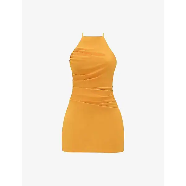 mistress rocks orange dress Graceful' Burnt Orange Shirred Mock Neck Mini Dress