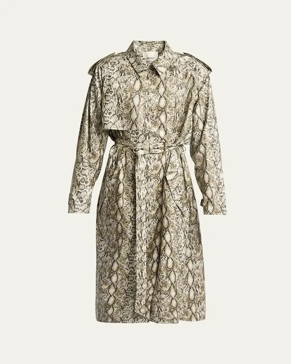 Isabel Marant Freanne Snakeskin-print Belted Trench Coat