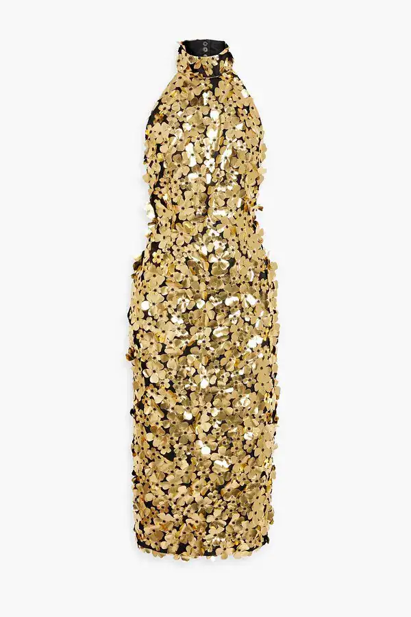 Stine Goya Mollie Metallic AppliquD Halterneck Midi Dress In Gold - 60%  Off | Editorialist
