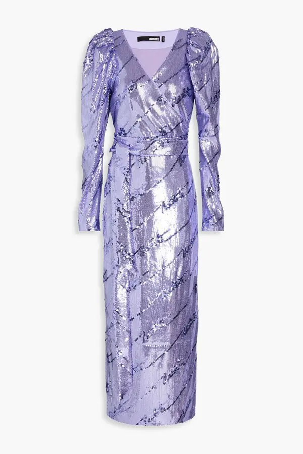 Remain Birger Christensen Sequined Mesh Midi Wrap Dress