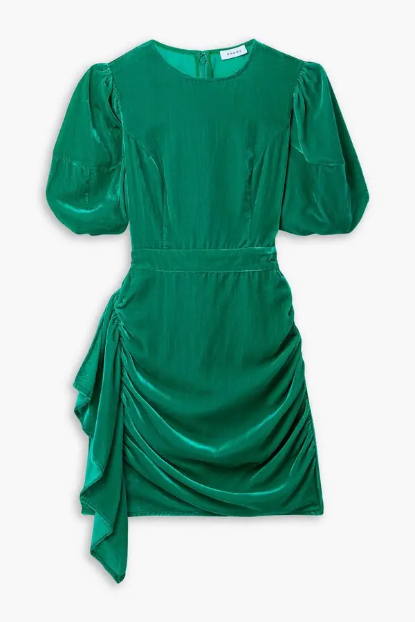 Buy Rhode Pia Ruched Velvet Mini Dress - Emerald At 74% Off | Editorialist
