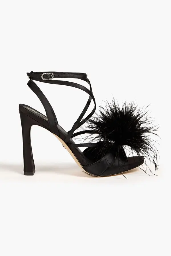 Sam Edelman Layton Feather-trimmed Sandals - Black