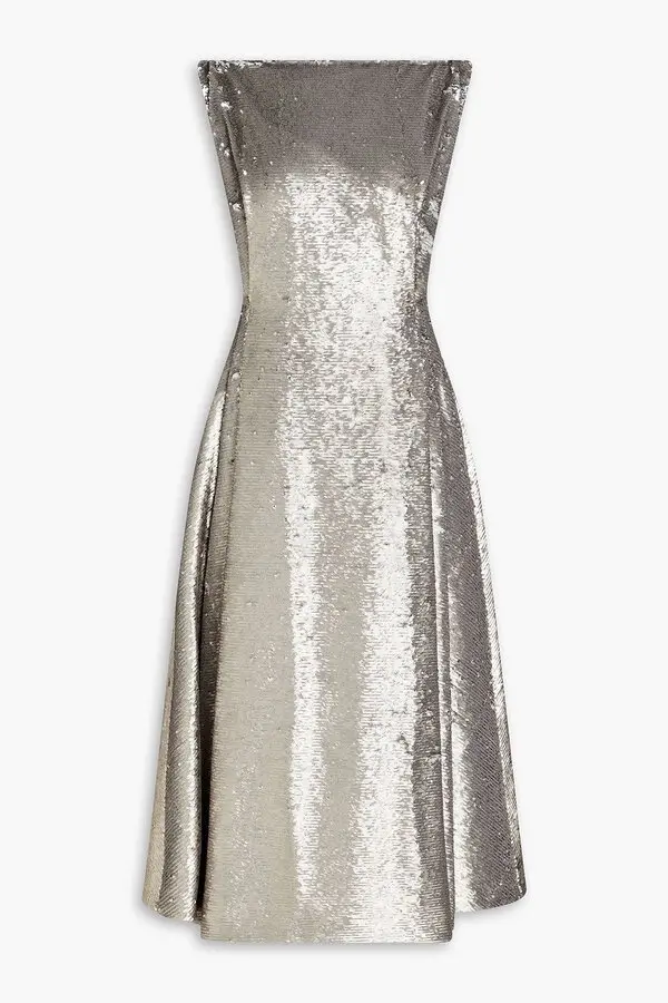 EMILIA WICKSTEAD Pleated Sequined Tulle Midi Dress