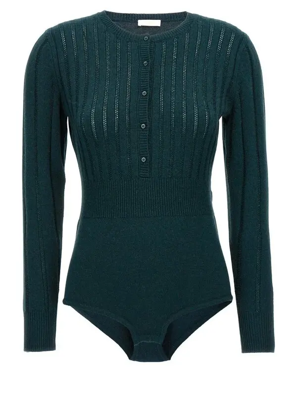 ERES Tralala Luxe' Wool And Cashmere Knit Bodysuit - Green