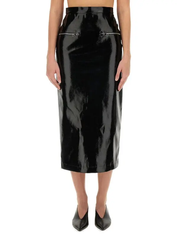 MSGM Patent Leather Midi Skirt - Black