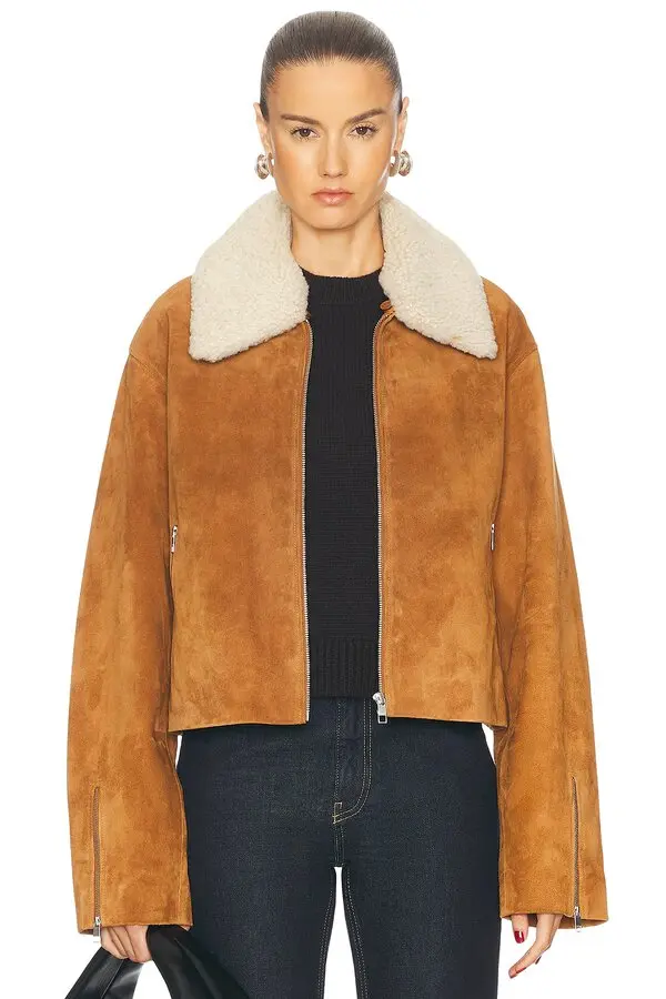 Staud Lenora Shearling-collar Jacket