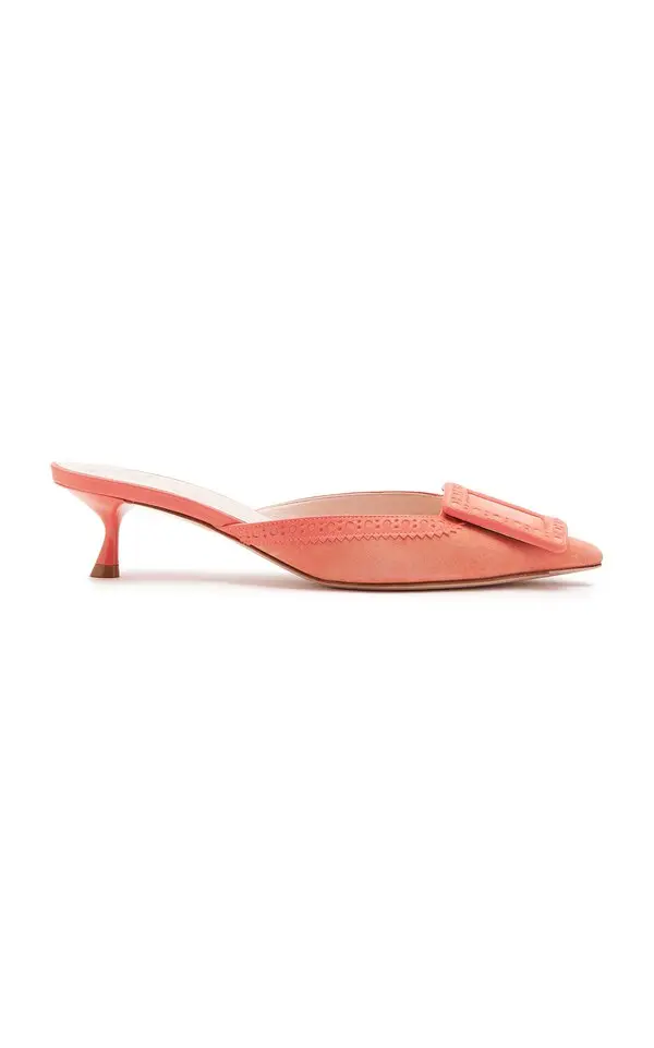 ROGER VIVIER Viv In The City Suede Mules - Coral