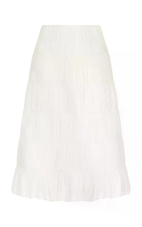 MORE NOIR Venetia Ruched Cotton-silk Voile Midi Skirt