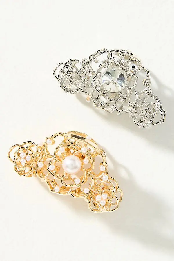 Anthropologie Mi Crystal Claw Hair Clips, Set Of 2 In Gold  display picture 3