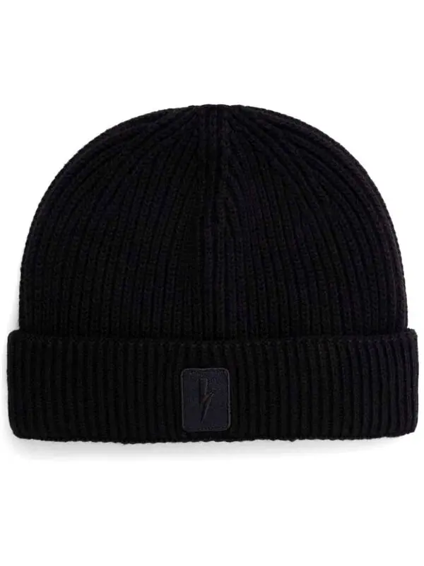 Neil Barrett Black Ribbed Knit Hat Neil Barrett Pierced Wool Beanie Hat - OS Made In Italy | eBay main image 4