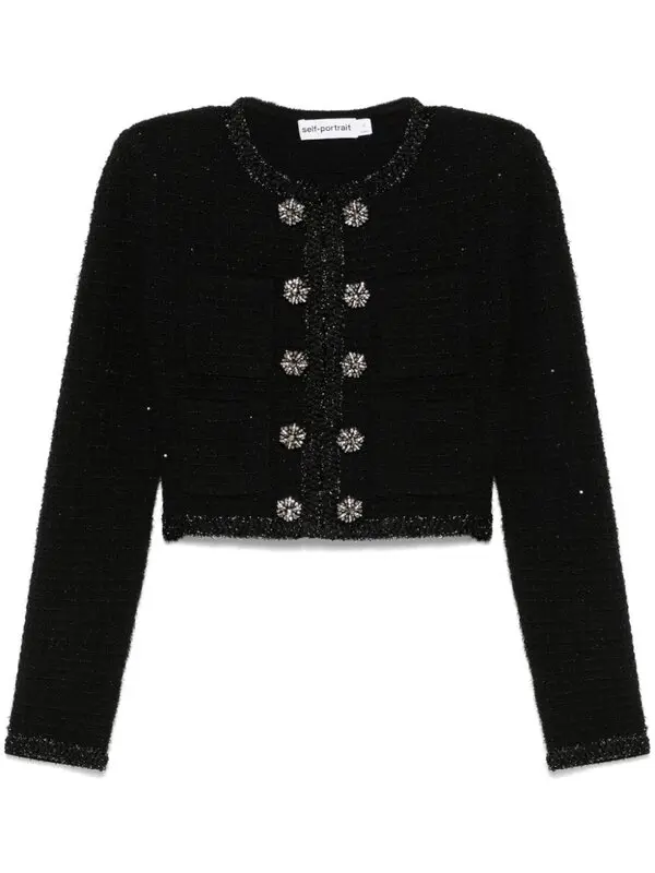 SELF-PORTRAIT Textured Knit Jacket - Black