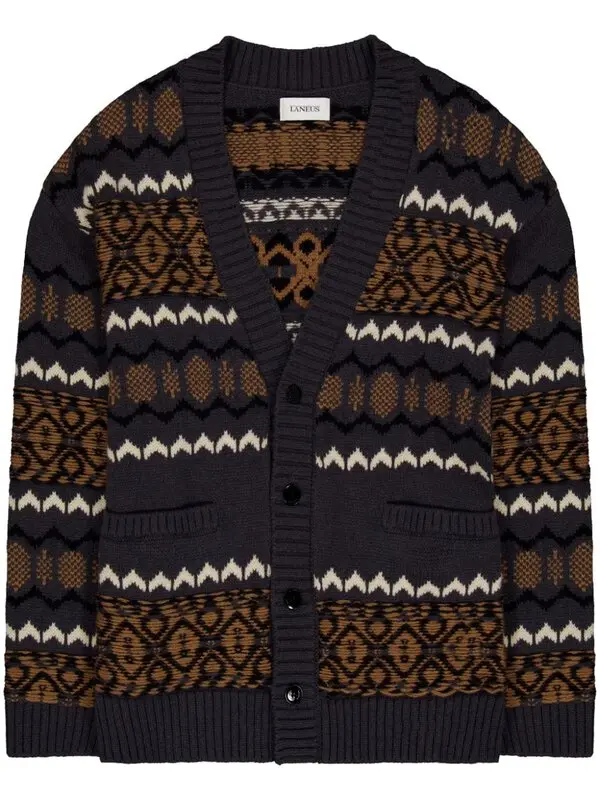 LANEUS Intarsia-knit Cardigan - Brown