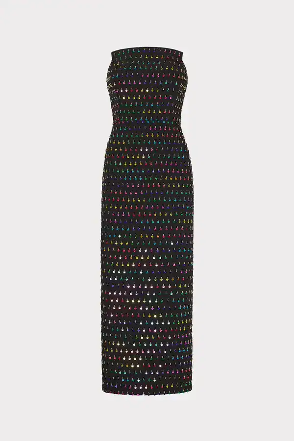 blue dress for baby girl Jade Black Rainbow Silk Godet Gown – Olivia Rubin