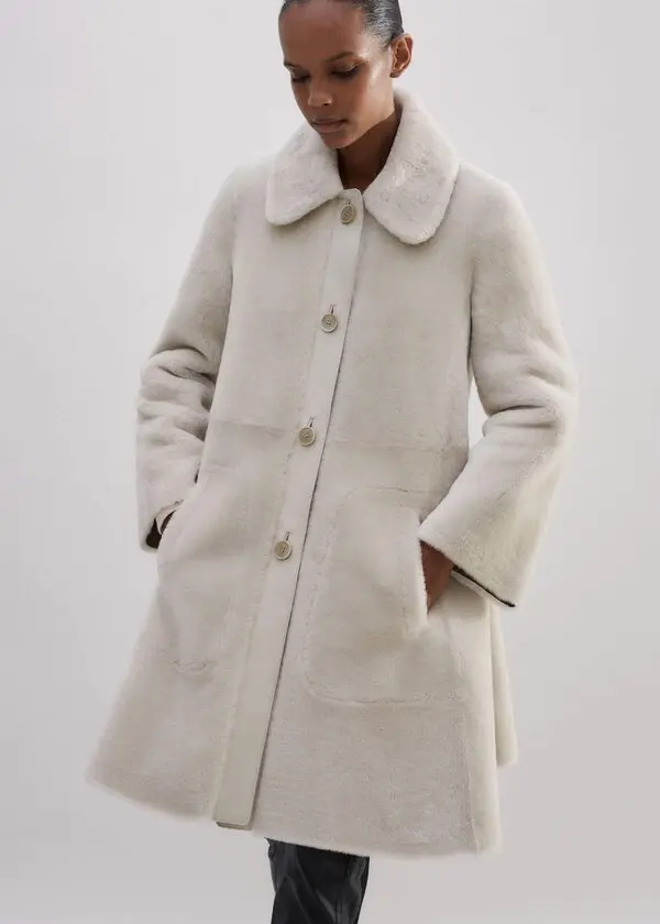 ME+EM Luxe Shearling Leather-mix Swing Coat