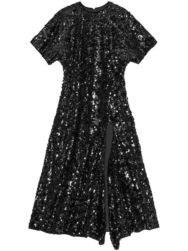 Ganni Sequinned Velvet A-Line Dress In Black - 40% Off | Editorialist