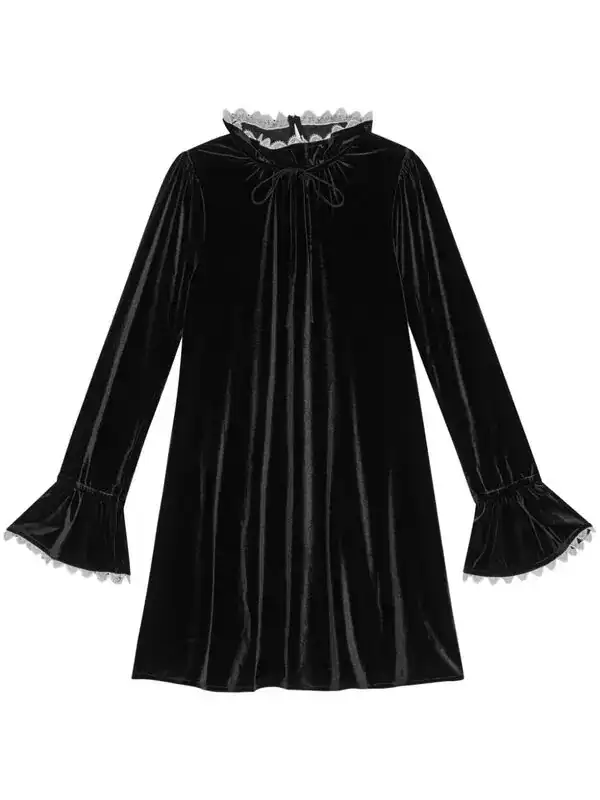 Ganni A-Line Velvet Mini Dress In Black - 21% Off | Editorialist