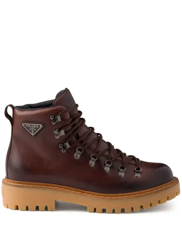 Prada Laced Leather Boots - Brown