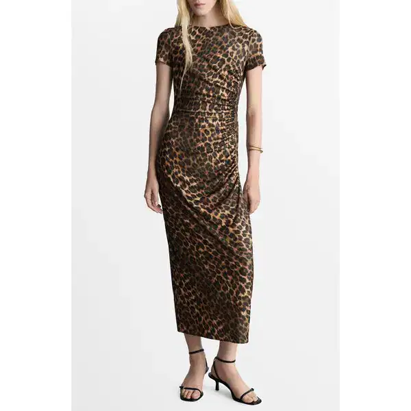 Mango Leopard Print Ruched Dress In Brown - 35% Off | Editorialist