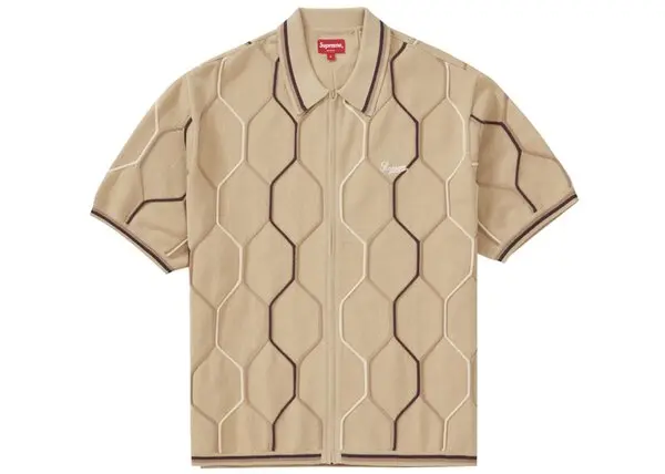 Supreme Hex Zip Up Polo Shirt - Tan