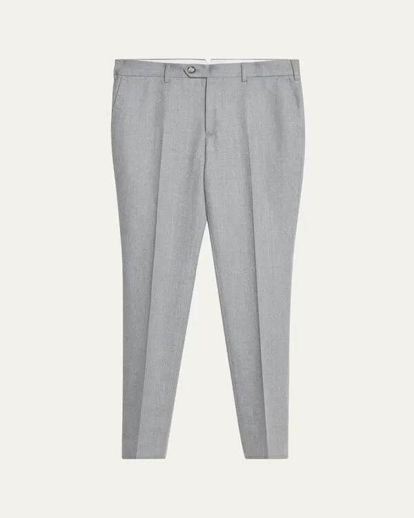 Brunello Cucinelli Wool Flannel Flat-front Pants - C272 Pearl Grey