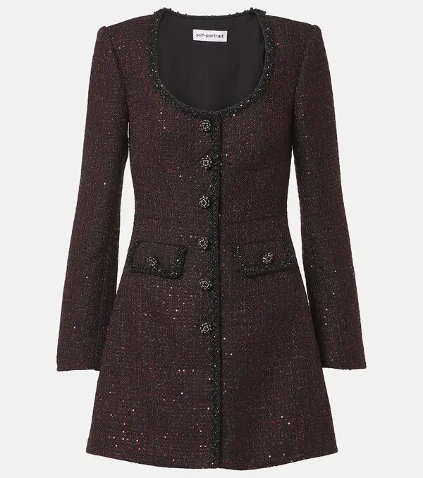 SELF-PORTRAIT Sequined Tweed Mini Dress