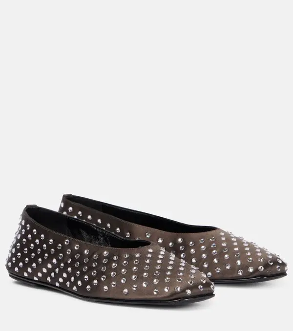 Magda Butrym Crystal-embellished Satin Ballet Flats - Brown