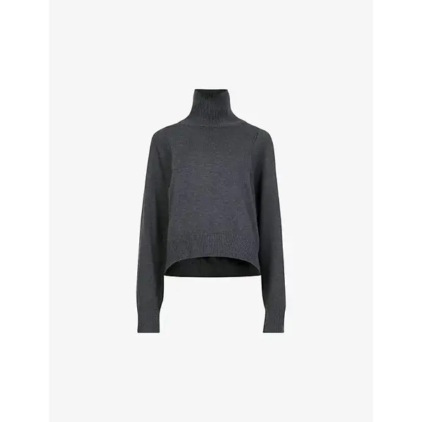 LEEM Funnel-neck Boxy-fit Knitted Jumper - Grey