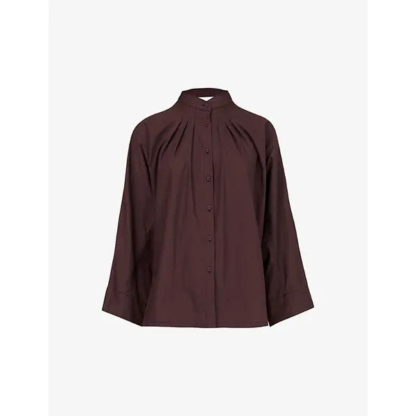 LEEM Pleat-front Relaxed-fit Cotton-blend Blouse