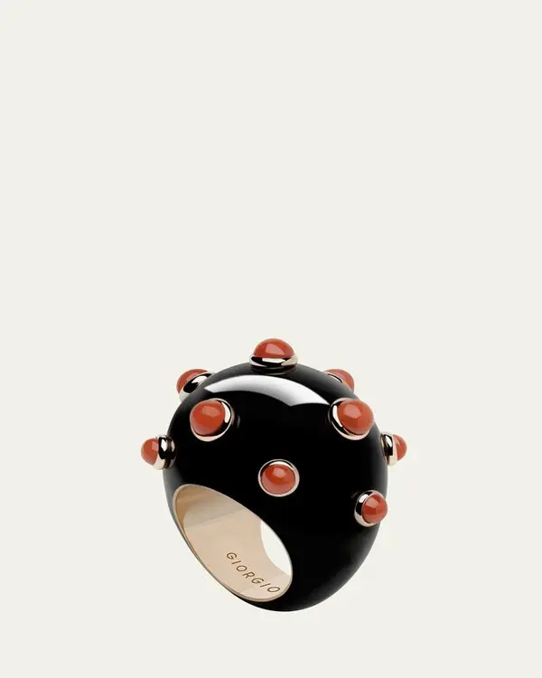 GIORGIO B 18k Goccia Ring With Enamel And Coral