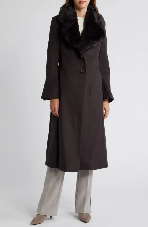 Via Spiga Faux-fur Collar Wool Blend Coat - Chocolate Brown